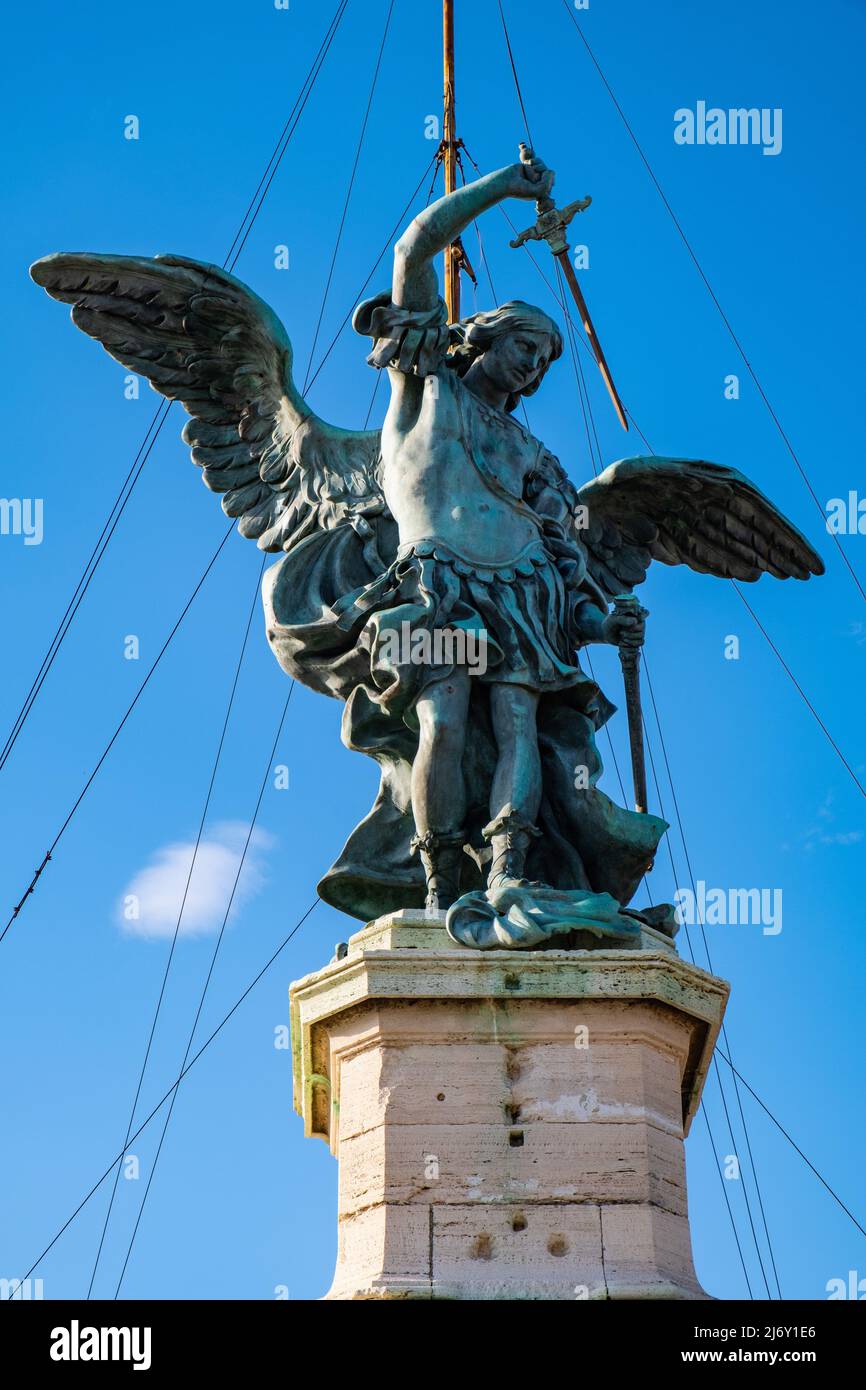 Rome, Italy - May 27, 2018: Bronze statue of Michael the Archangel by ...