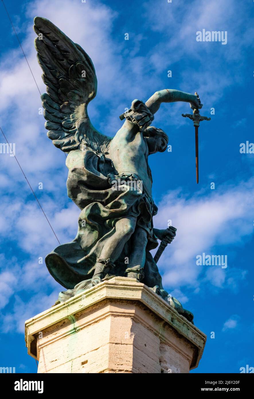 Rome, Italy - May 27, 2018: Bronze statue of Michael the Archangel by ...
