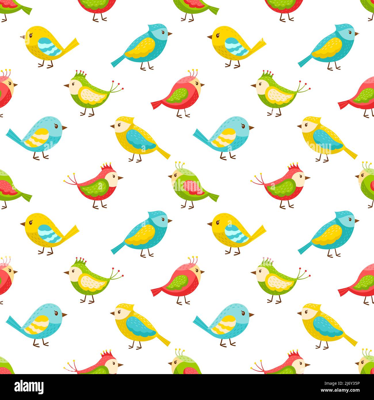 Seamless pattern with cute, colorful birds. Colored flat vector ...
