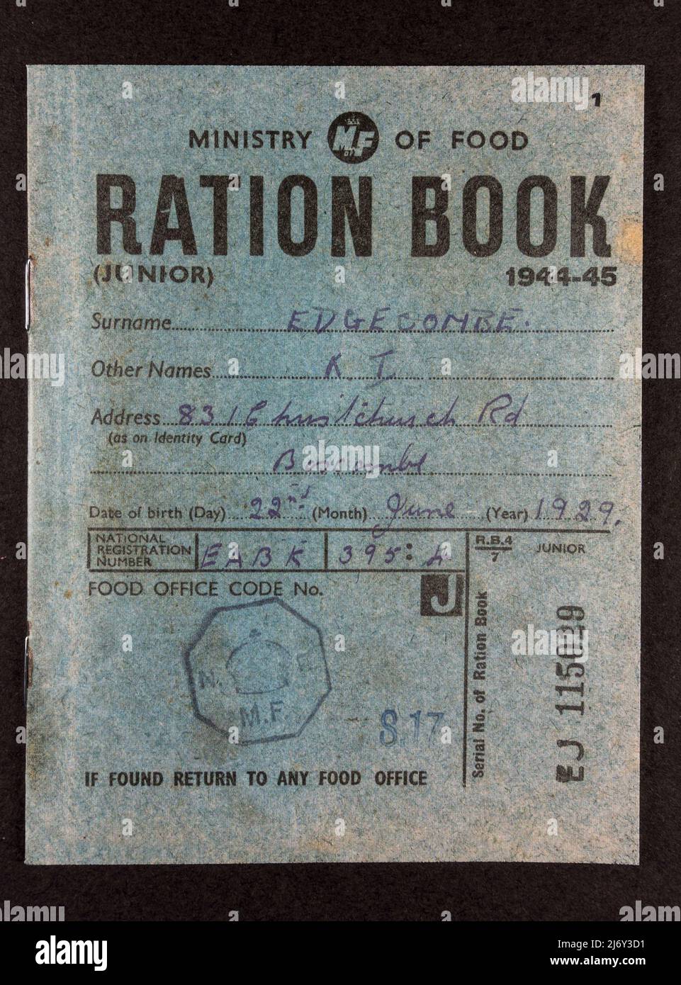 Replica Ration Book (Junior) from 1944-45 in memorabilia (replica ...