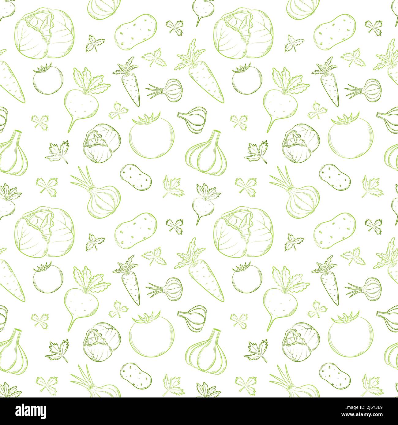 Seamless pattern with vegetables in a linear, hand-drawn style. Summer ...