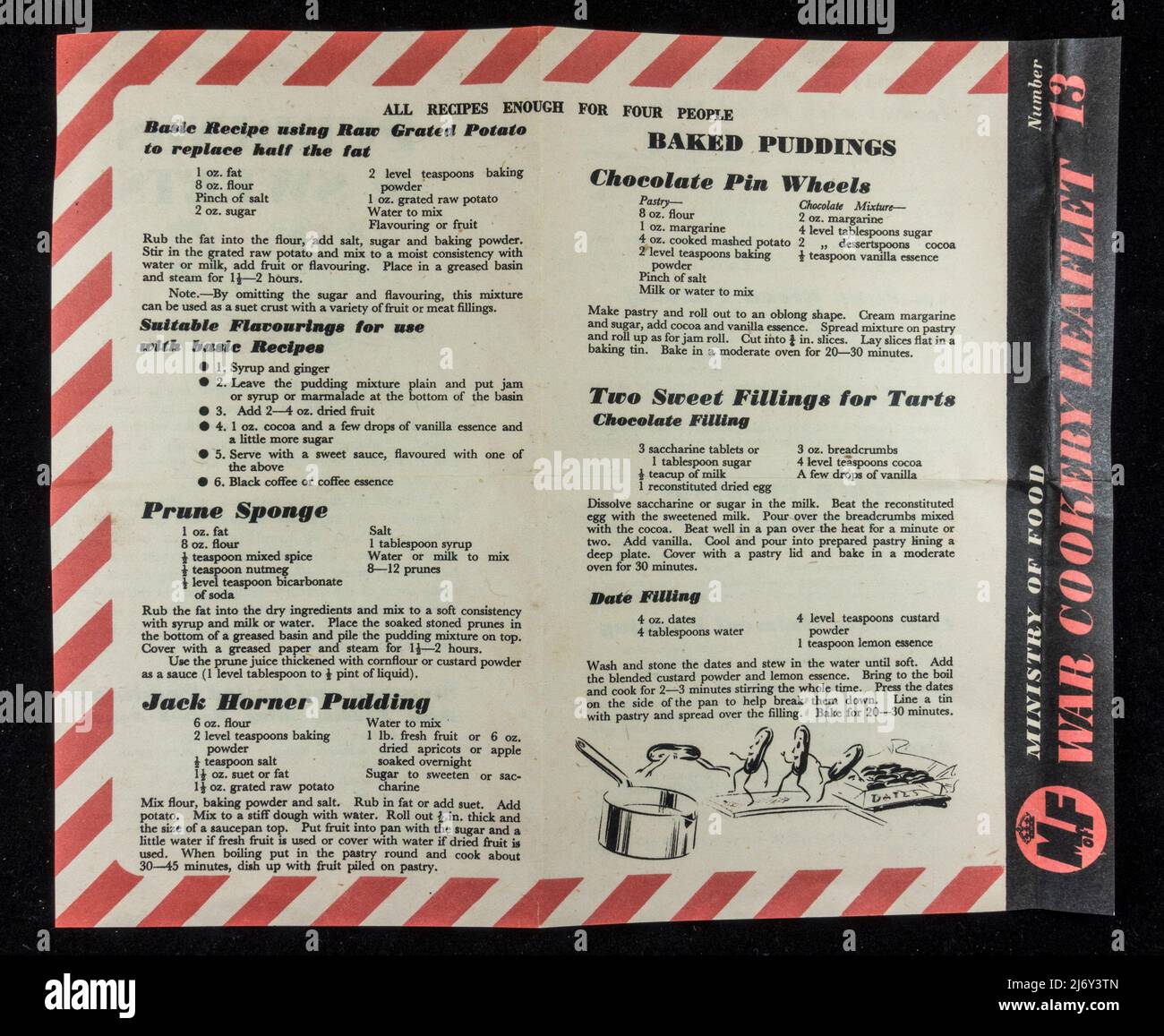 A 'War Cookery Leaflet' with pudding and sweet recipes, a piece of ...