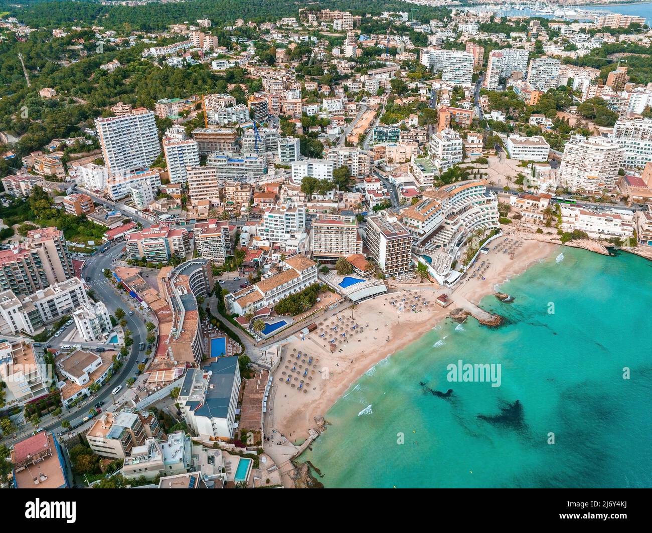 Aerial view on the island Mallorca, port and sea, town Palma-de ...
