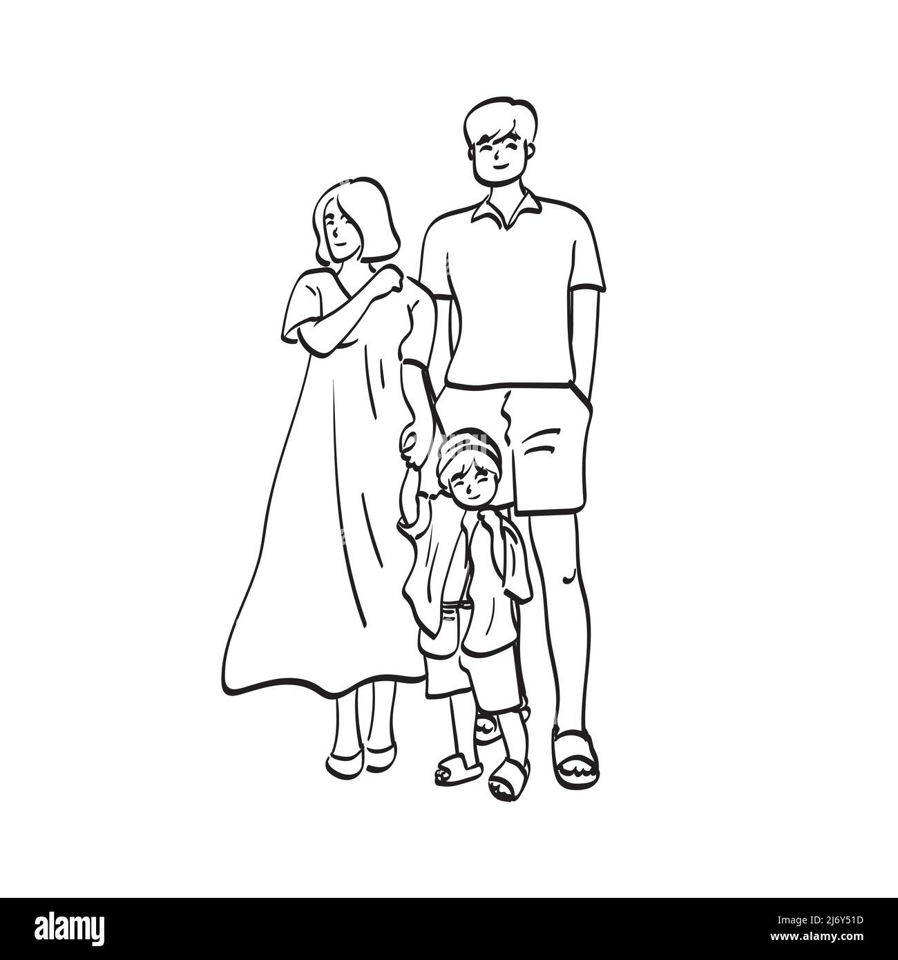 line art full length portrait of happy family illustration vector hand ...