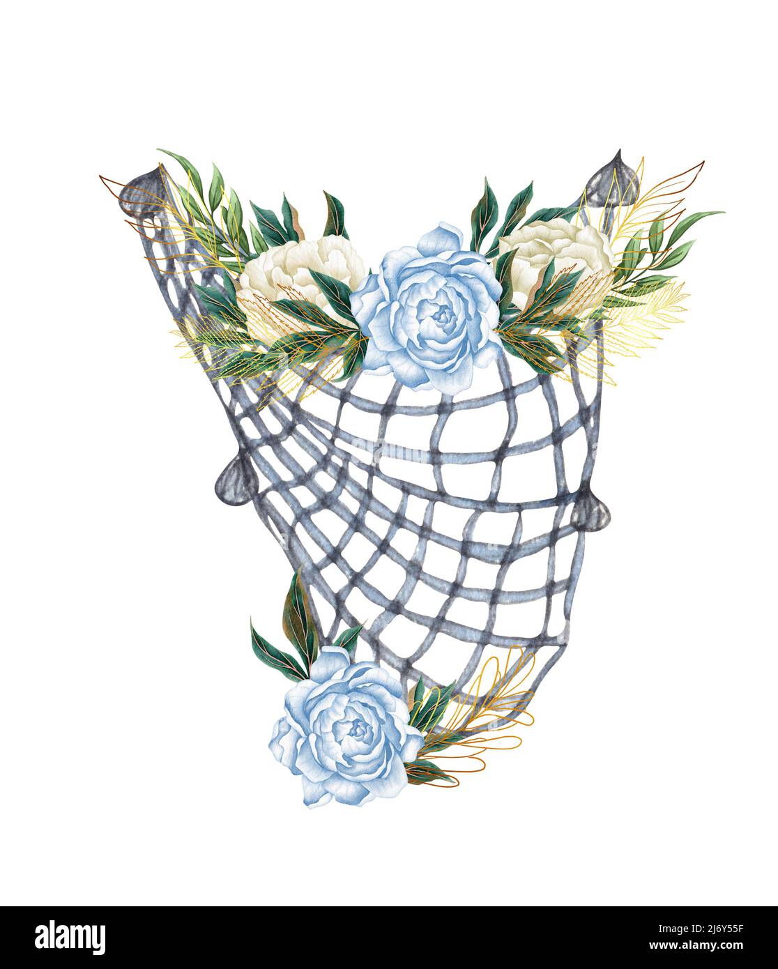 Watercolor hand drawn nautical, marine, floral illustration with ...