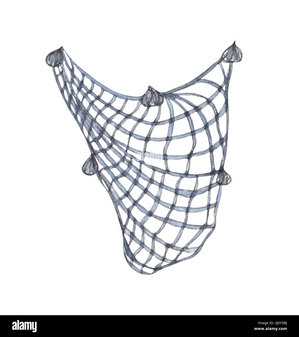 Watercolor fishing net. Nautical illustration isolated on white ...