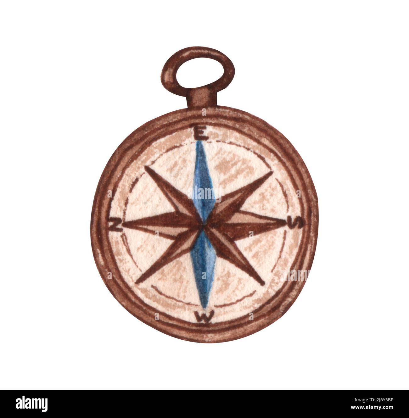 Old compass. Watercolor vintage compass isolated on white background ...