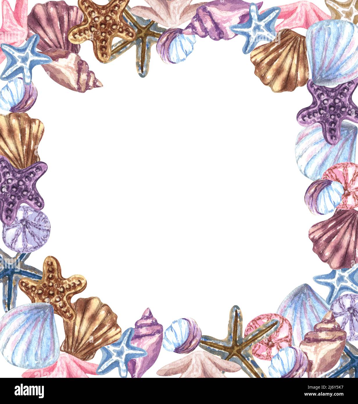 Watercolor nautical, marine frame with lighthouse, anchor, steering ...