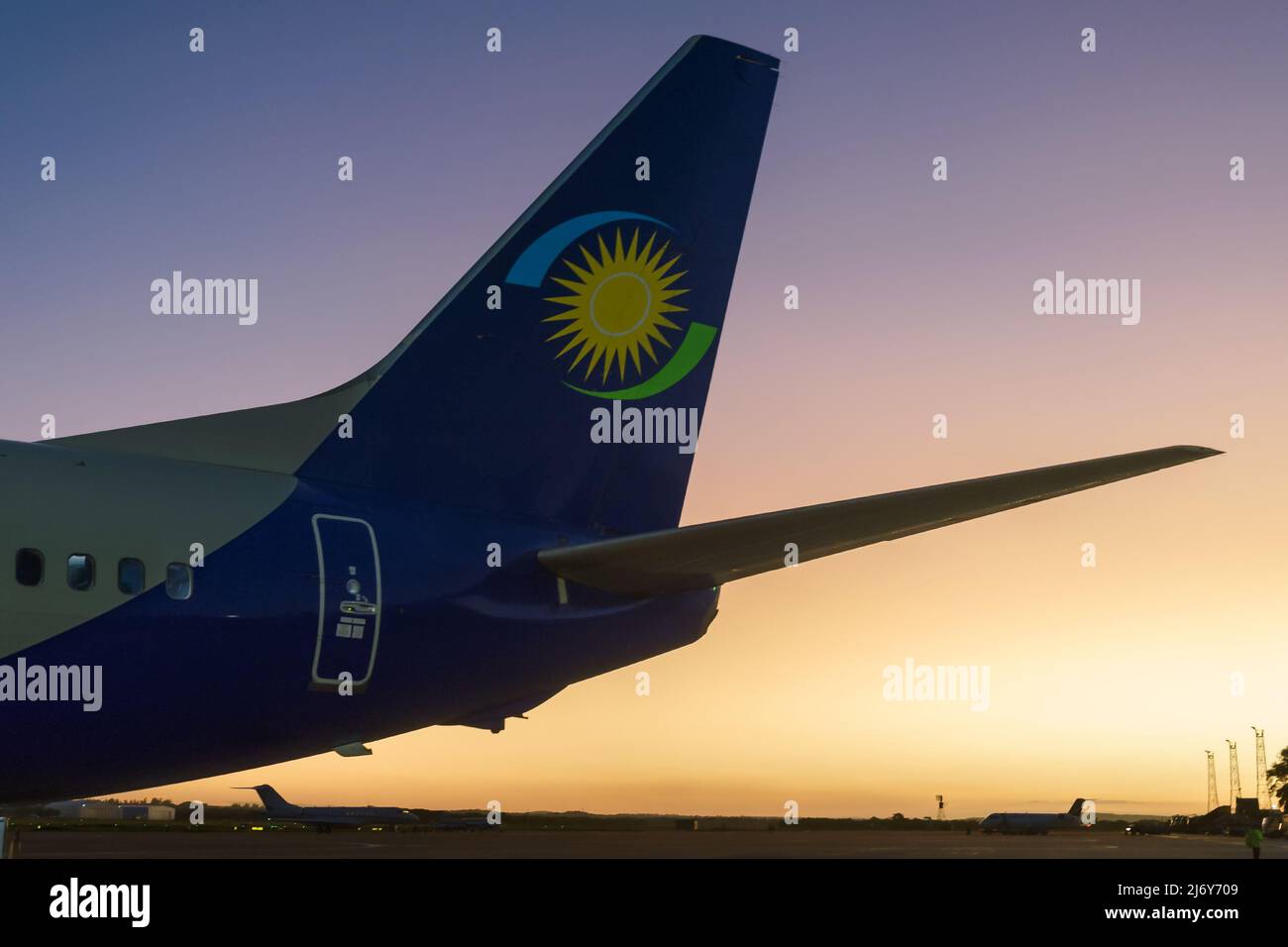 Tail of Rwandair Boeing 737 airplane. Aircraft B737 of Rwandair ...