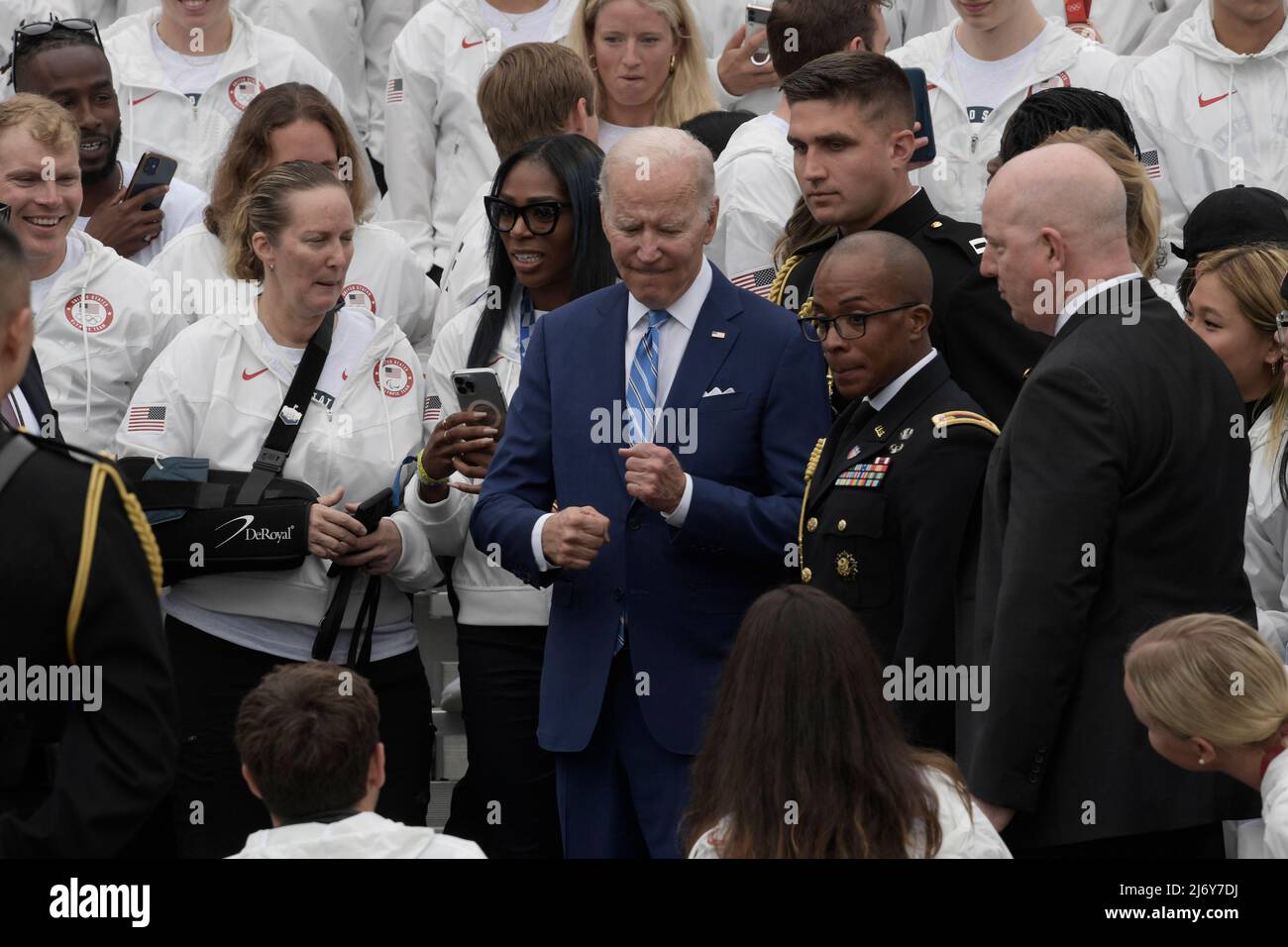 President Joe Biden greets members of Team USA during a welcoming ...