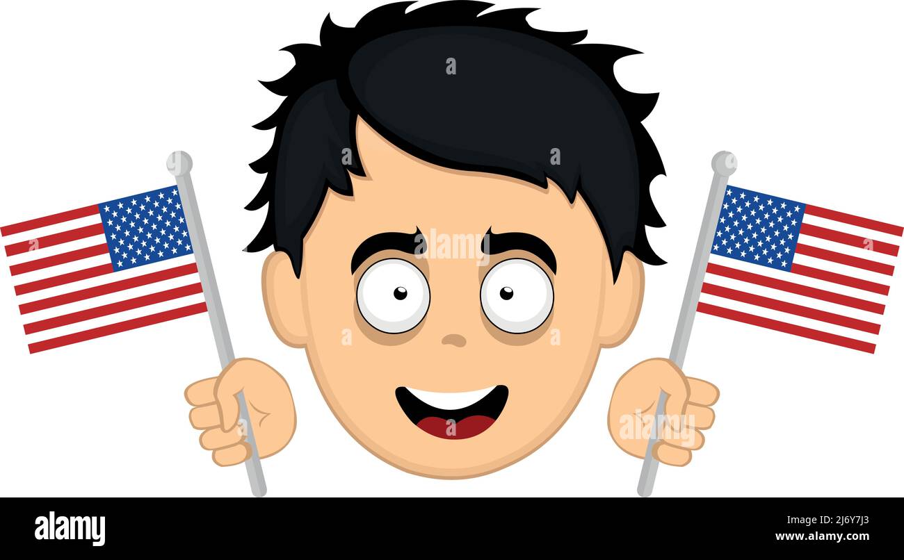 Vector illustration of the face of a cartoon man, with a happy ...