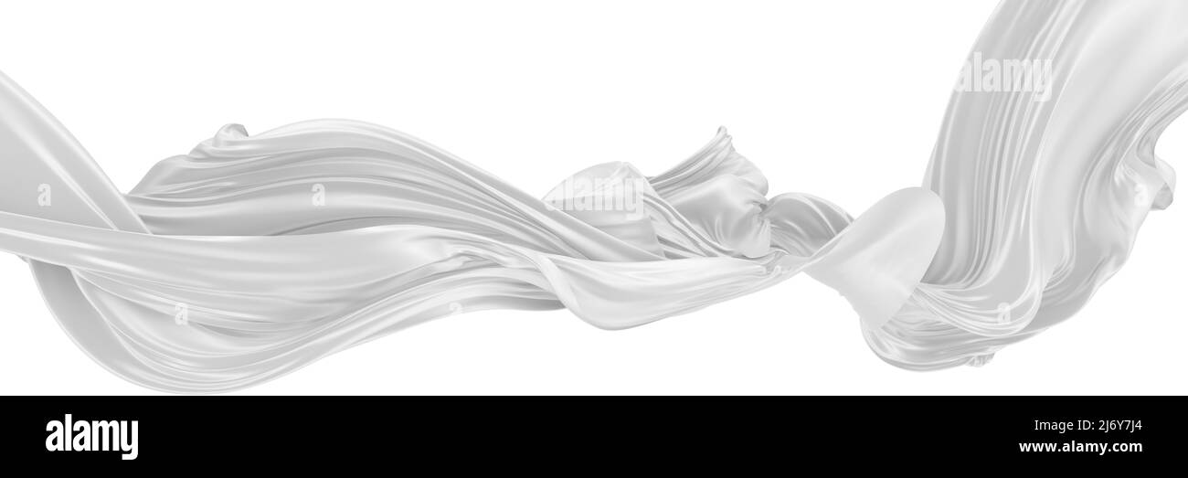 Beautiful flowing cloth flying in the wind. White wavy silk or satin ...