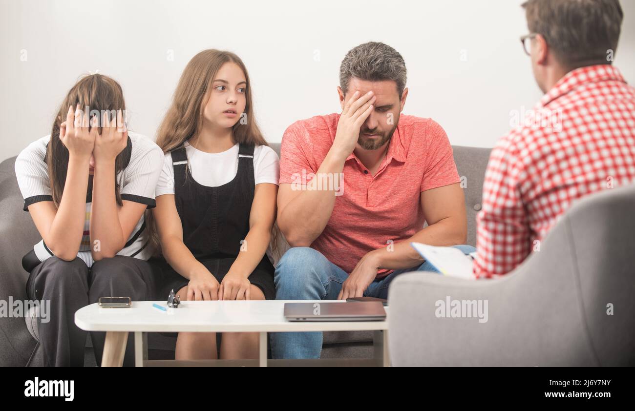sad father mother and child at family psychologist, psychology Stock ...