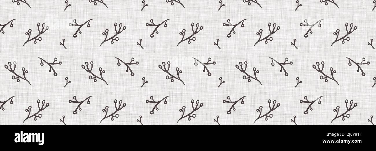 French grey botanical leaf linen border pattern with 2 tone country ...