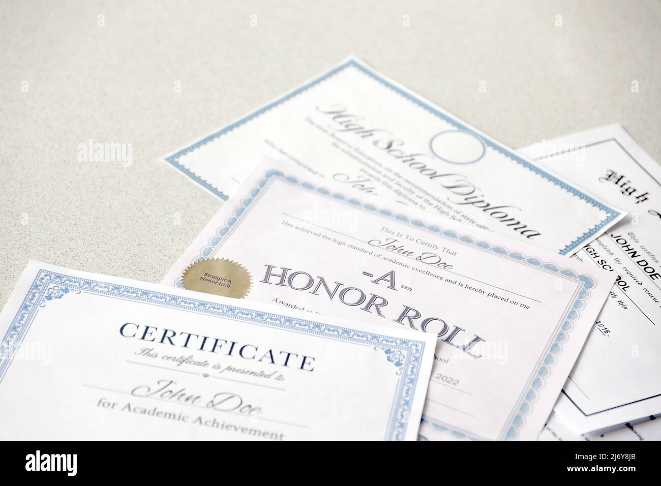 A honor roll recognition, certificate of achievement and high school ...