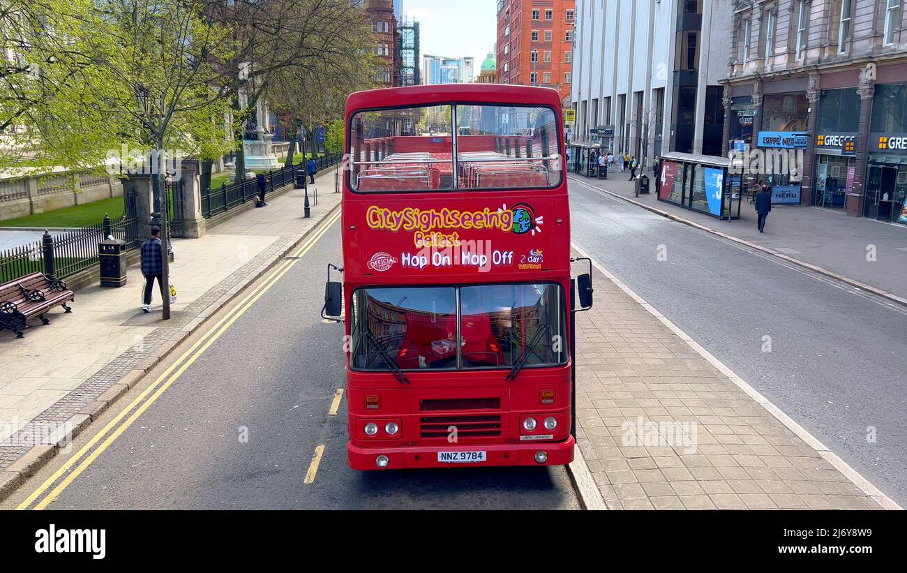 Sightseeing Bus in the city of Belfast - BELFAST, UK - APRIL 25, 2022 ...