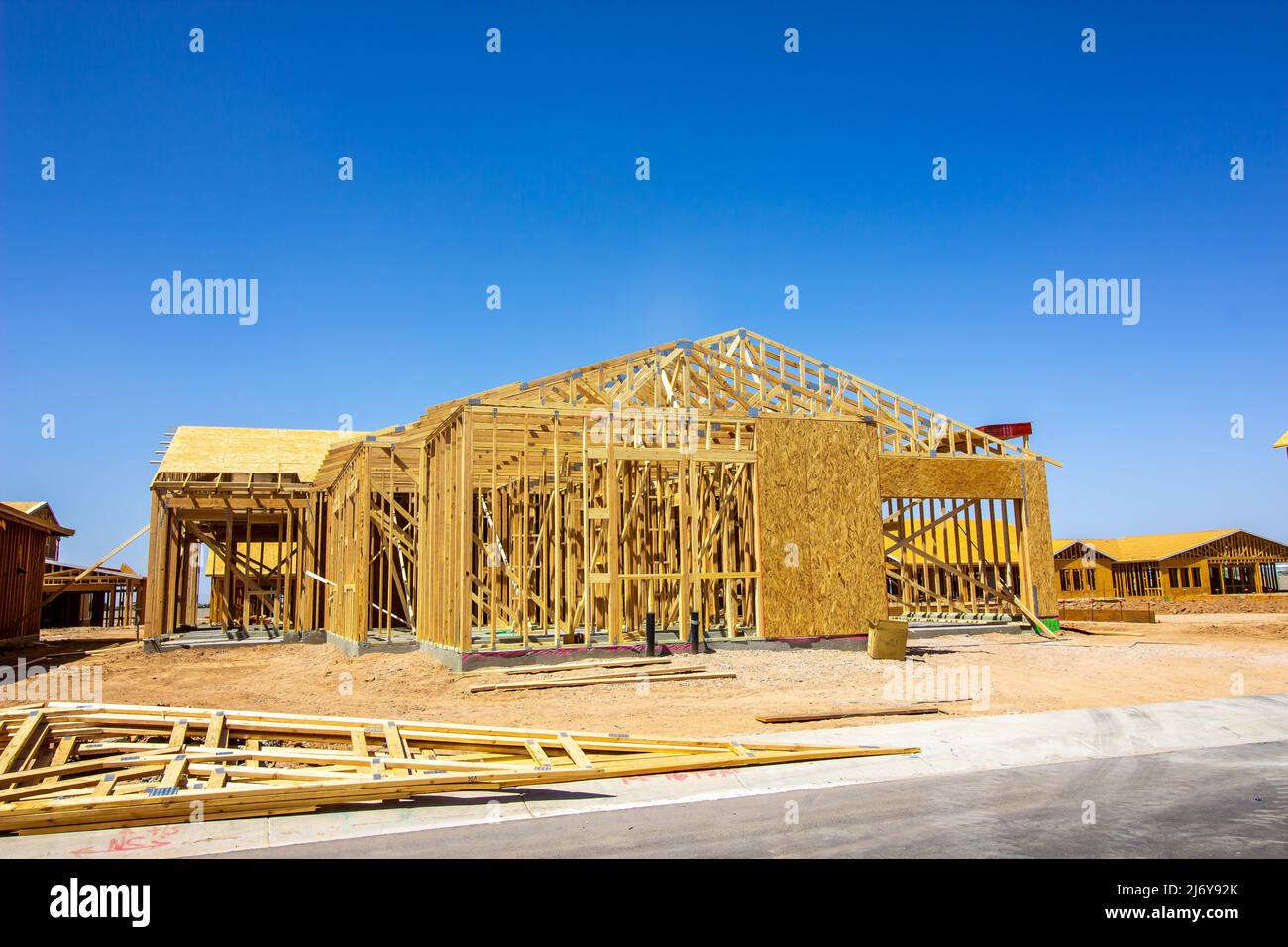 Framing Stage Of New One Story House Construction Stock Photo - Alamy