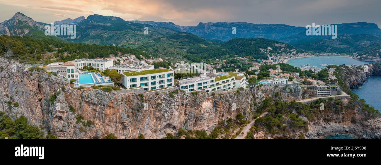 Aerial view of the luxury cliff house hotel on top of the cliff on the ...