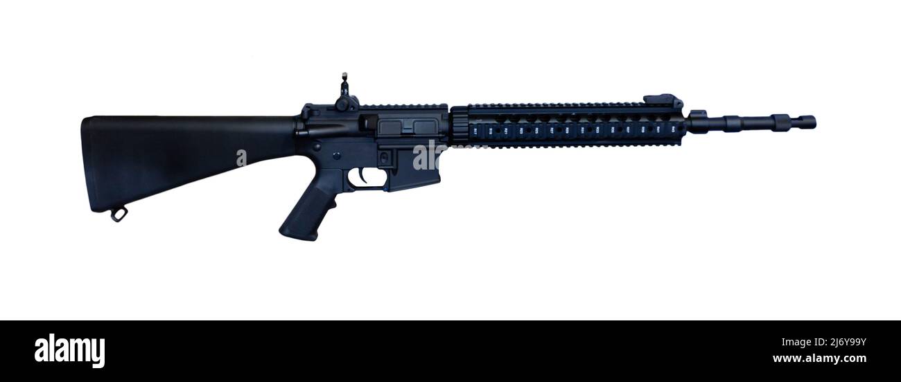 Assault rifle without cartridge over white background Stock Photo - Alamy