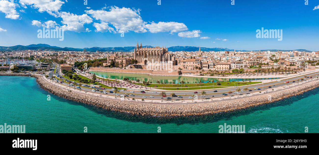 Aerial view of the capital of Mallorca - Palma de Mallorca in Spain ...