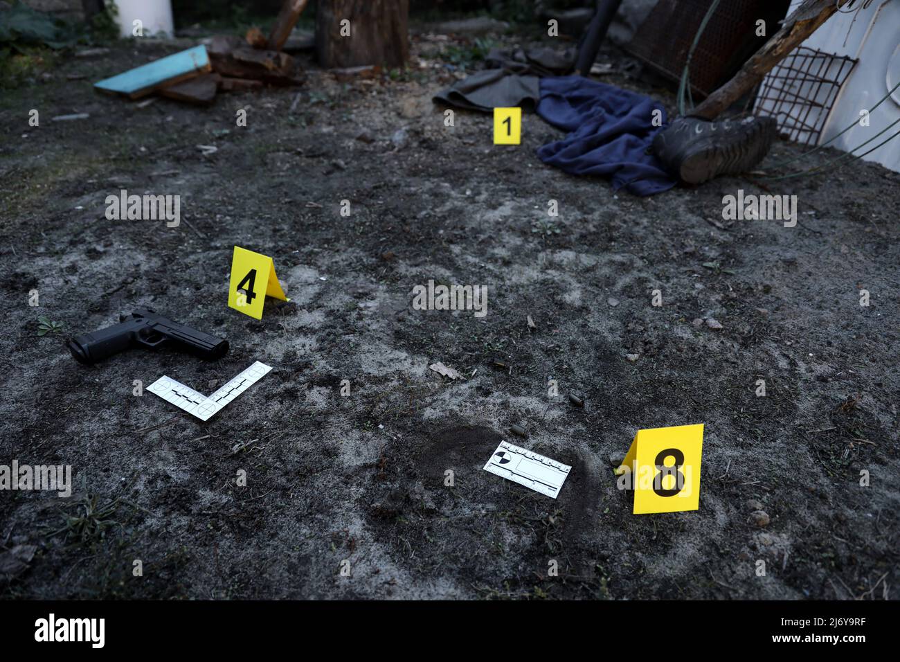 Evidence number placards hi-res stock photography and images - Alamy