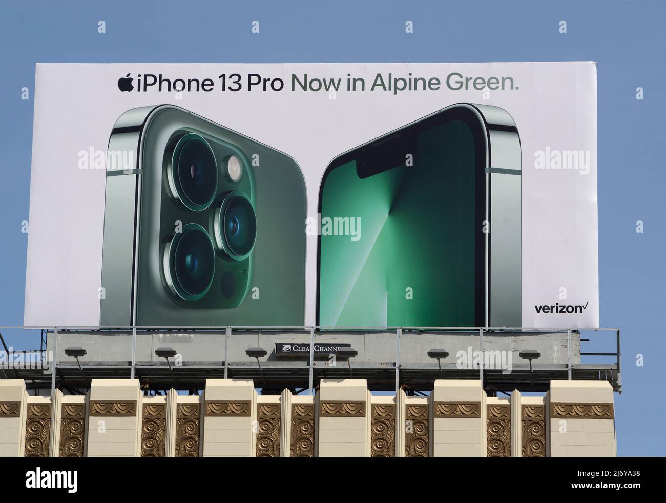 Billboards advertising Apple's iPhone 13 Pro atop buildings in Union Square, San Francisco ...
