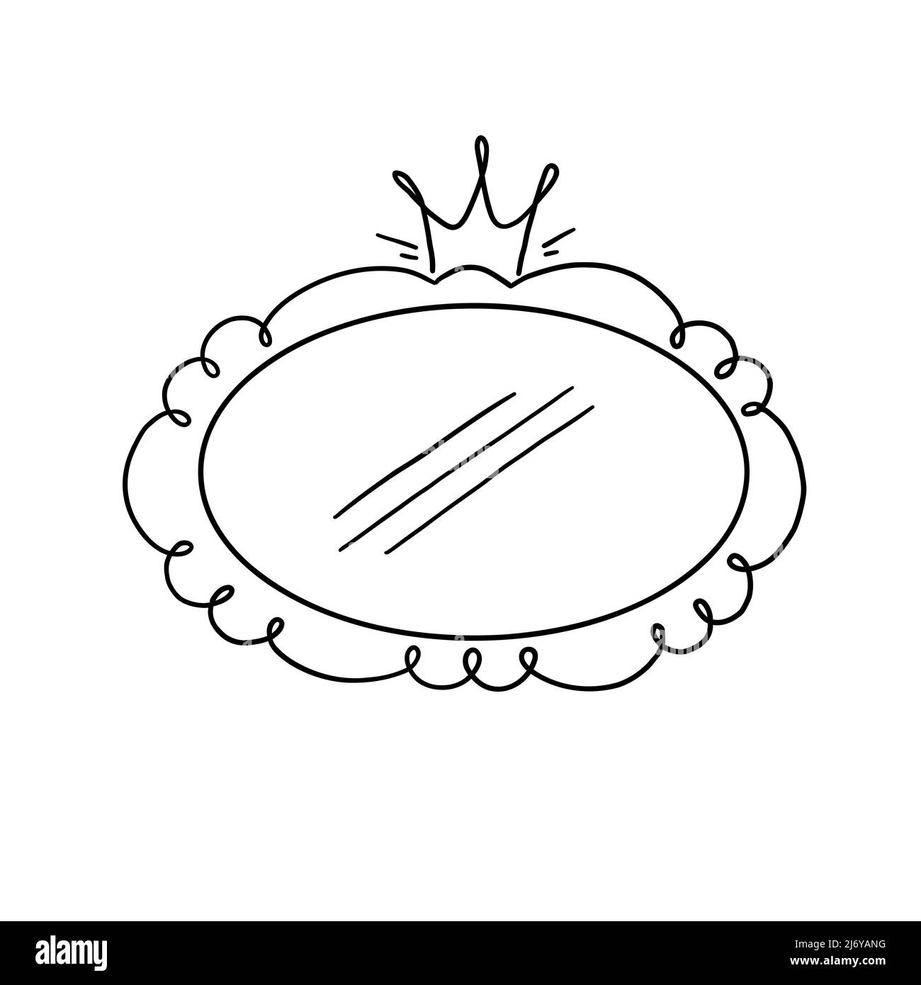 Princess crown mirror frame. Hand drawn doodle mirror with crown for ...