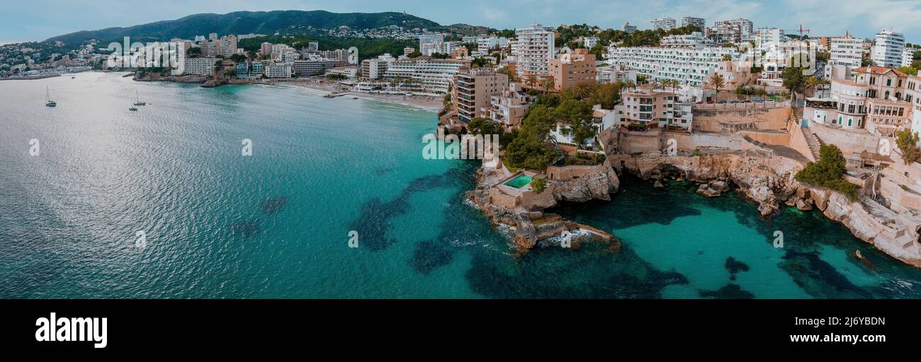 Aerial view on the island Mallorca, port and sea, town Palma-de ...