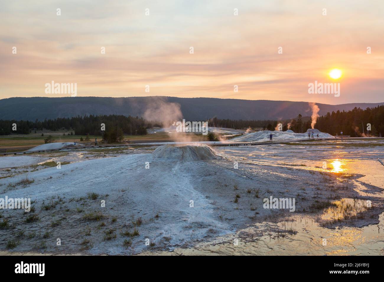 Inspiring natural background. Pools and geysers fields in Yellowstone ...