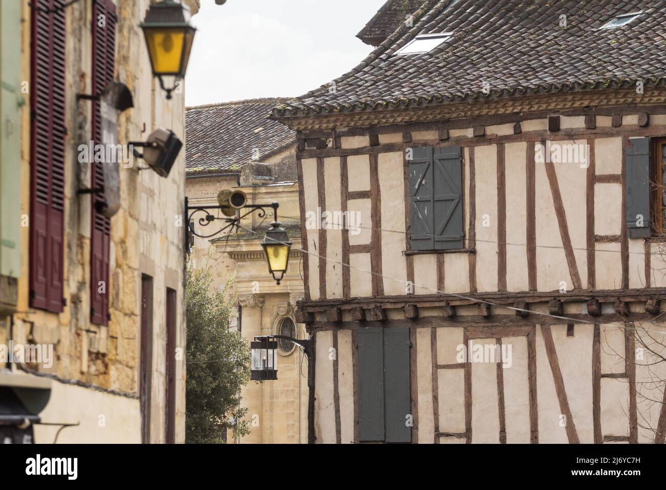Picture of typical medieval buildings of a French village, bergerac, in ...