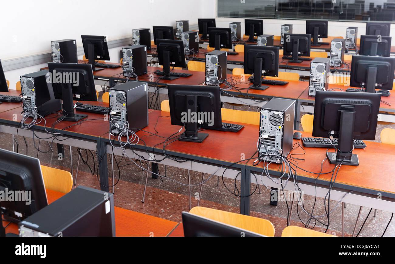 Multimedia classroom with computers Stock Photo - Alamy