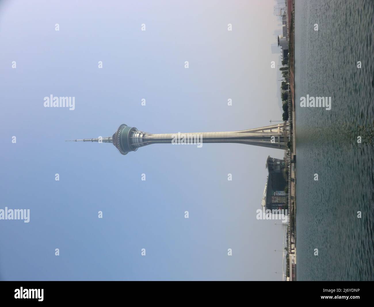Sunny view of the famous Macau tower at Sai Van Lake, Macau, China ...