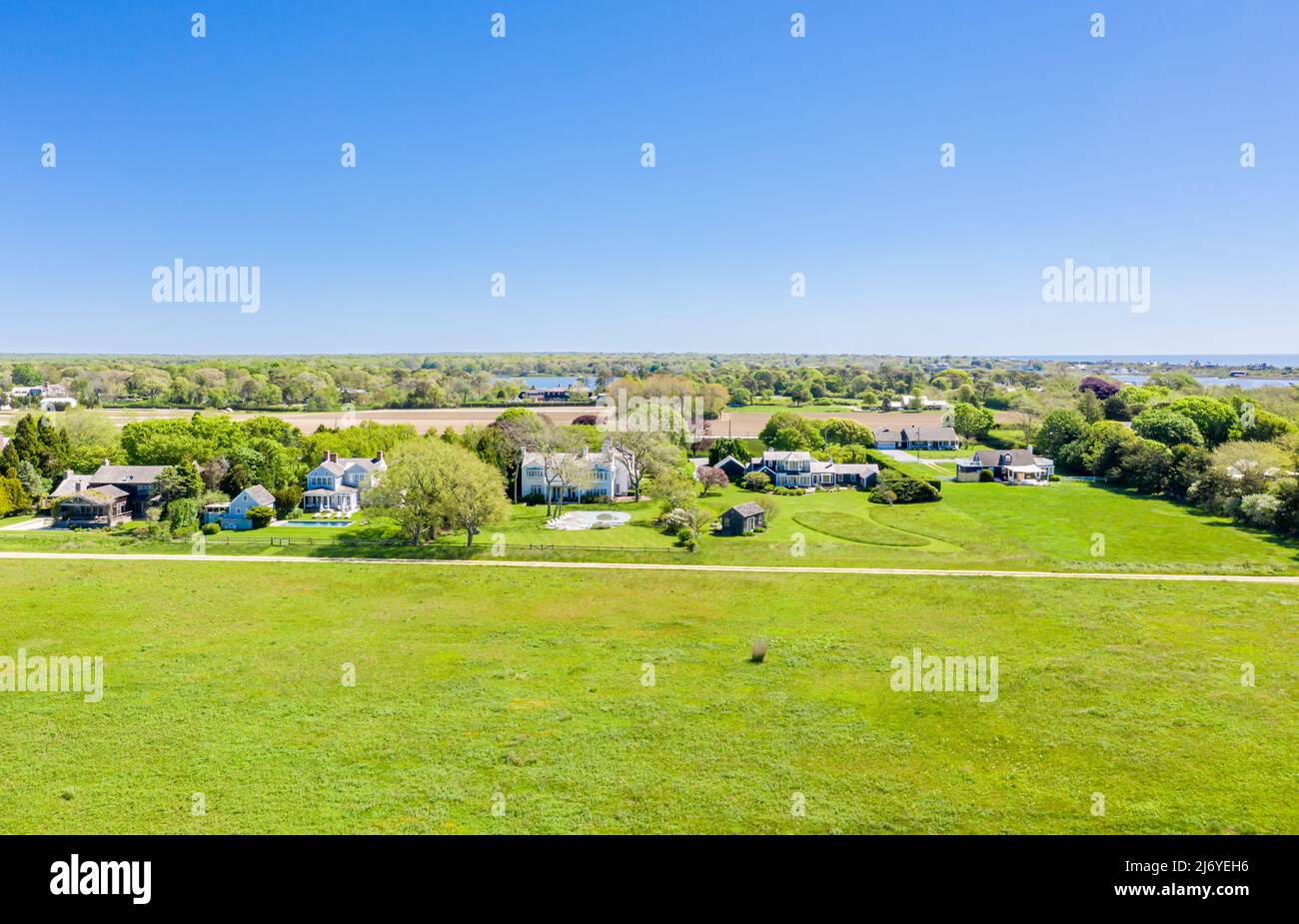 aerial view of houses on beach lane, Wainscott, NY Stock Photo - Alamy