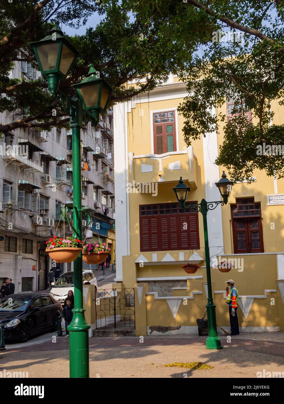 Macau, FEB 4 2011 - Sunny view of the old cityscape in Lilau Square ...