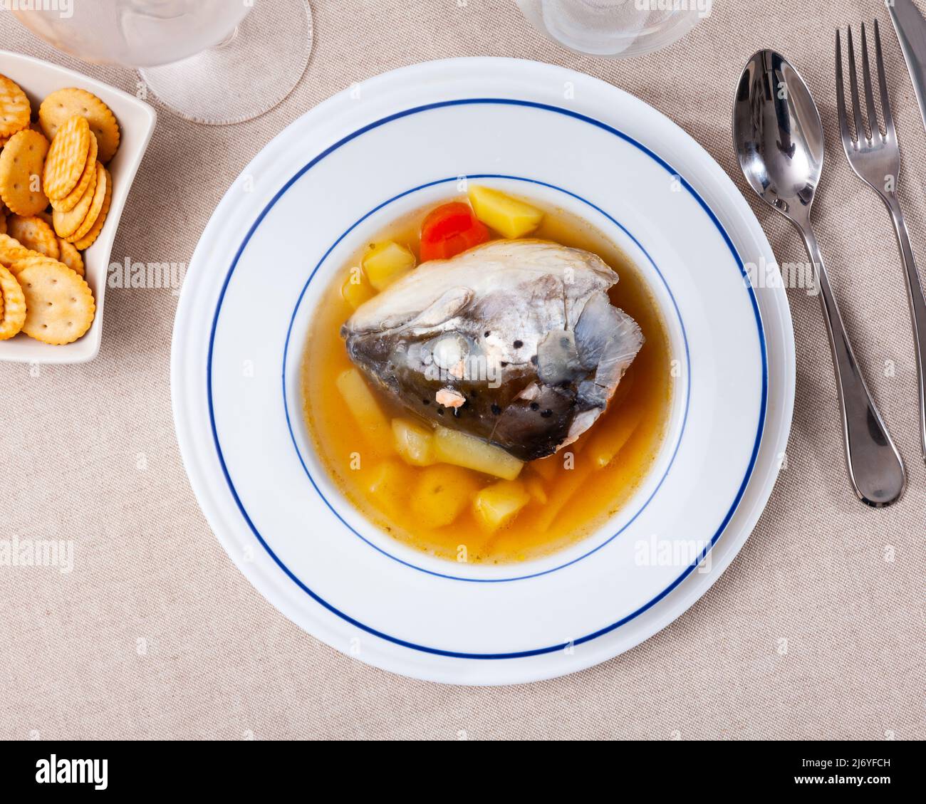 Fresh fish stock made of salmon carcass Stock Photo - Alamy