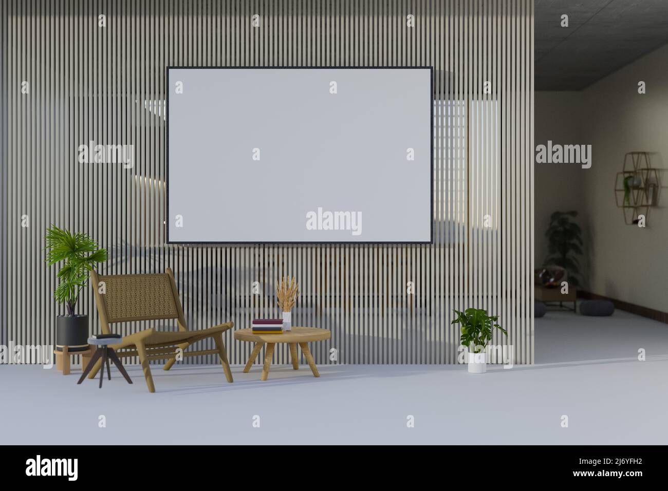 Banner ads mockup on white lined partition in home resting area with ...