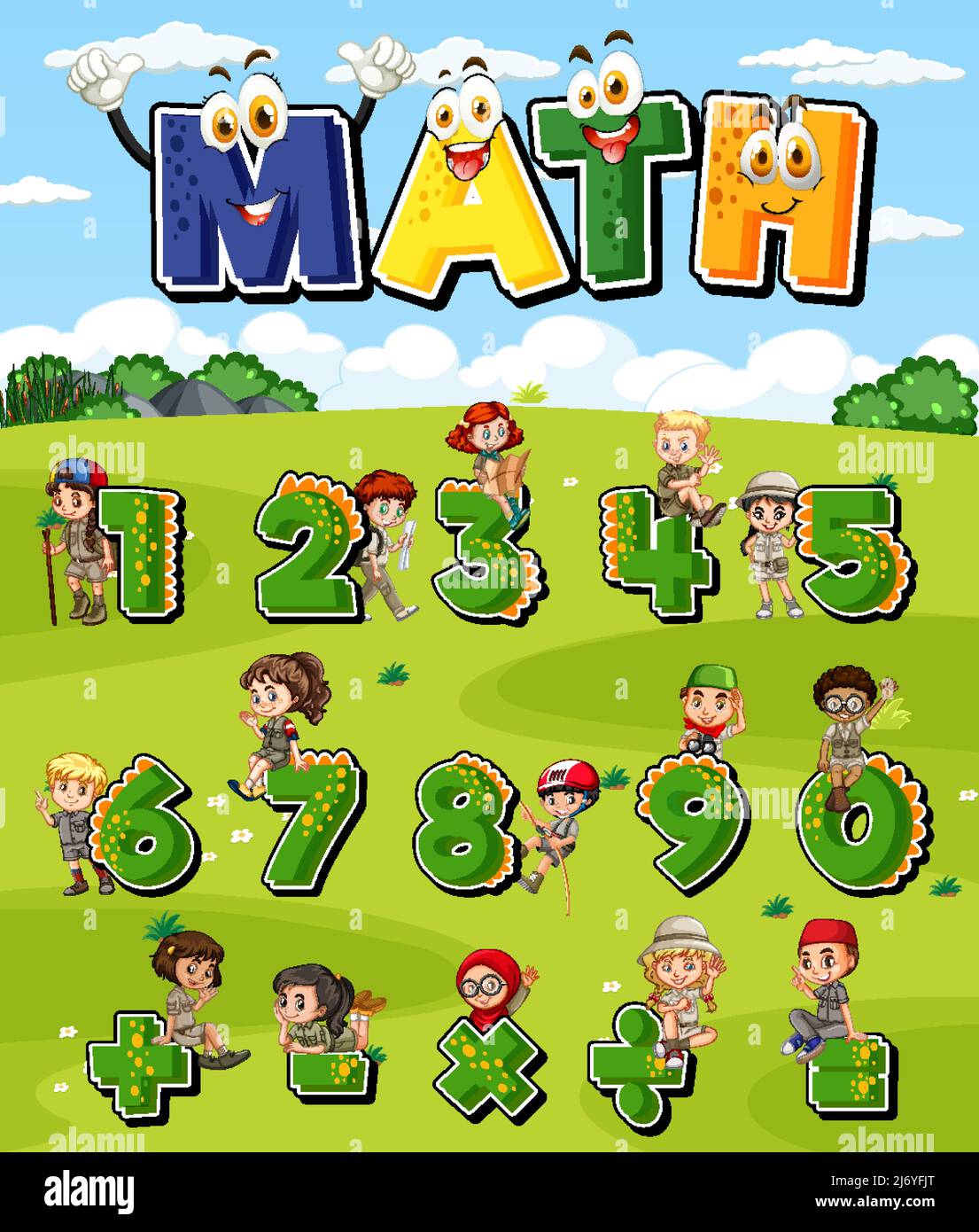 Counting number 0 to 9 and math symbols illustration Stock Vector Image ...