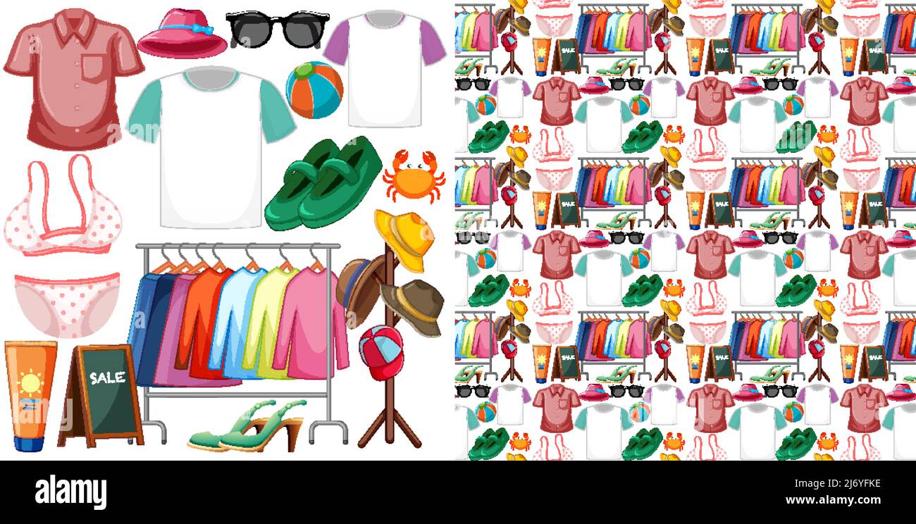 Seamless background design with cloth theme on white background ...