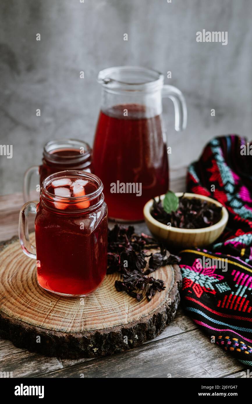 Agua de Jamaica or roselle mocktail drink, summer beverage in mexico ...