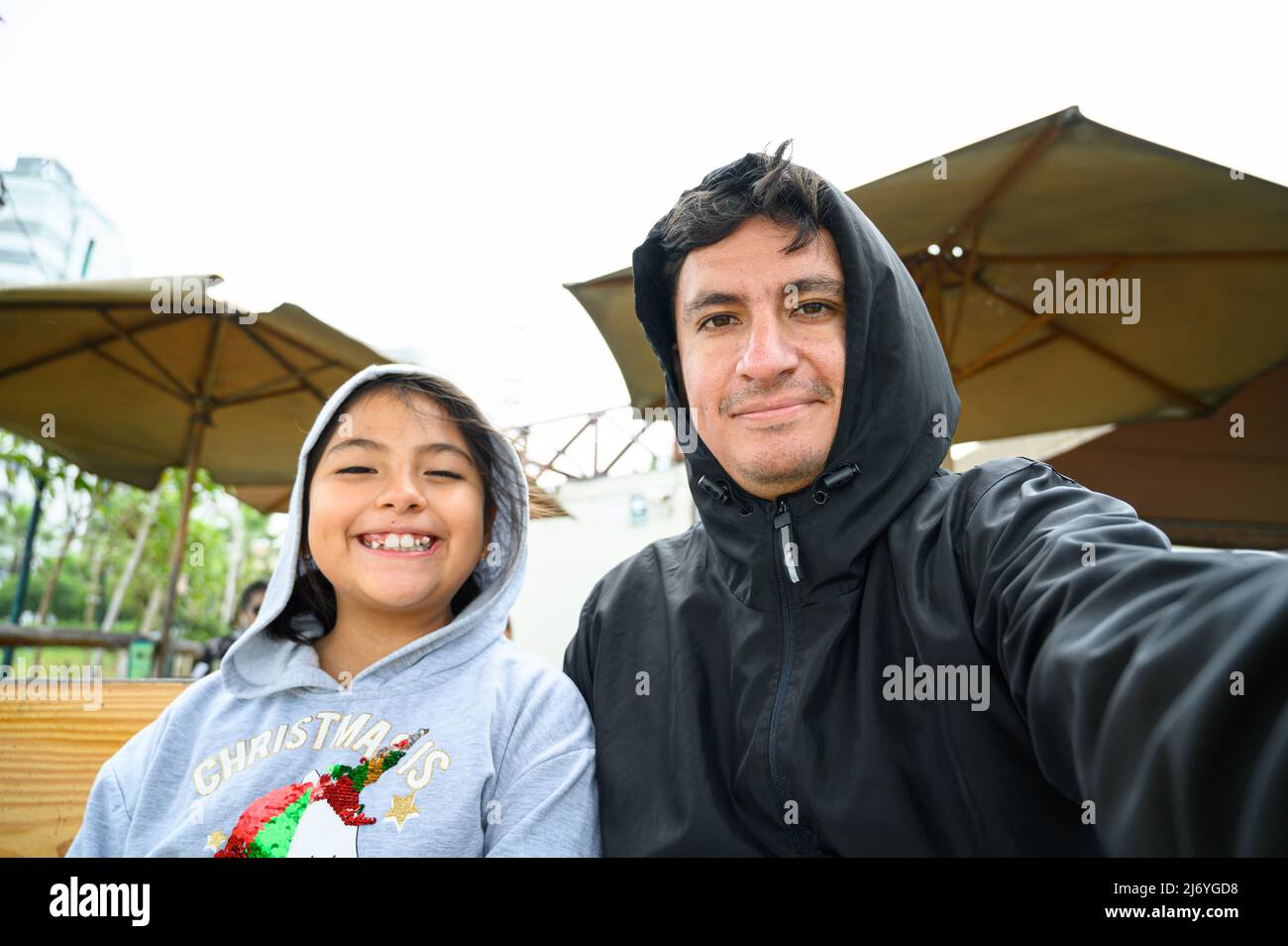 Fun selfie with dad. Self portrait of young father and his little ...