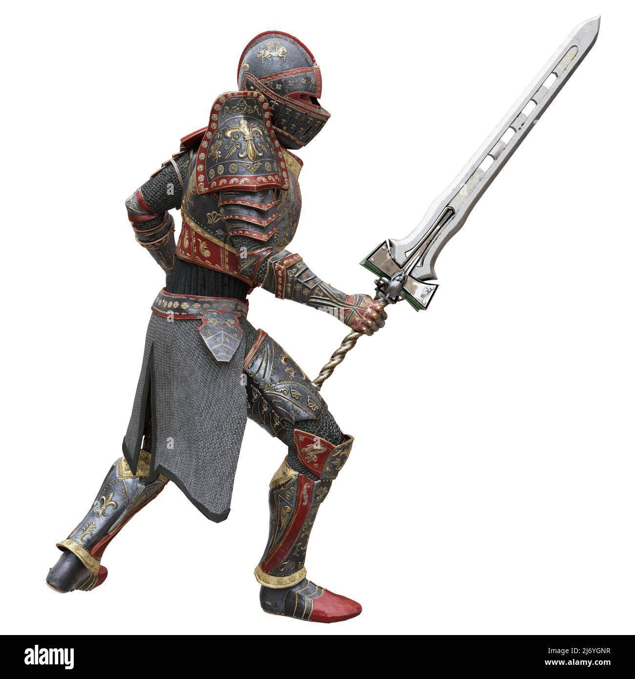 3D illustration medieval knight in armor isolated white background ...