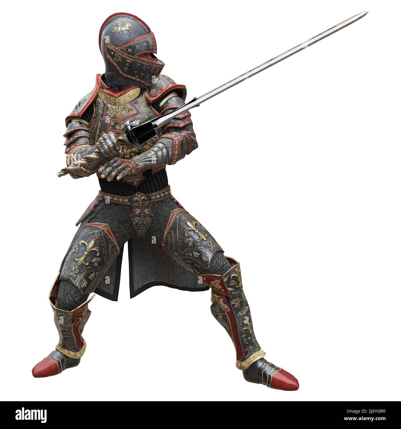 3D illustration medieval knight in armor isolated white background ...