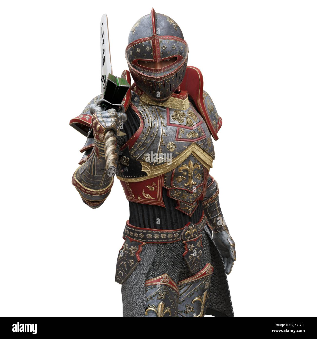 3D illustration medieval knight in armor isolated white background ...