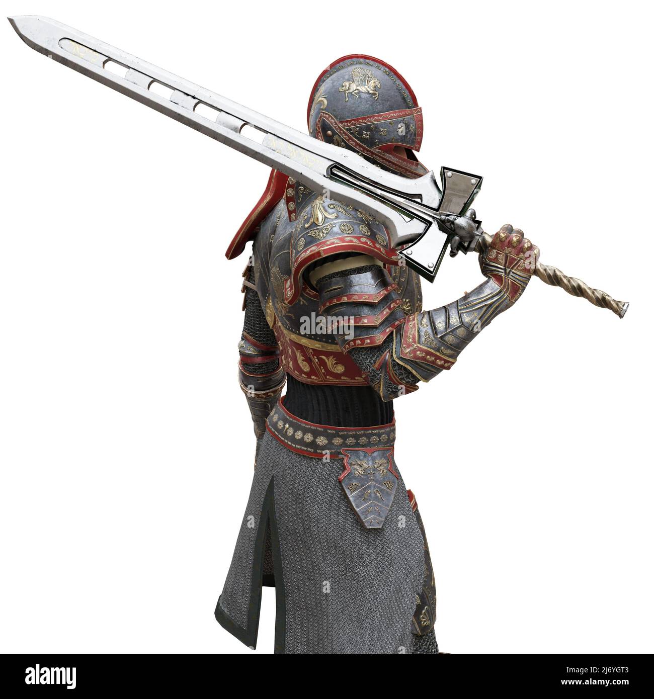 3D illustration medieval knight in armor isolated white background ...