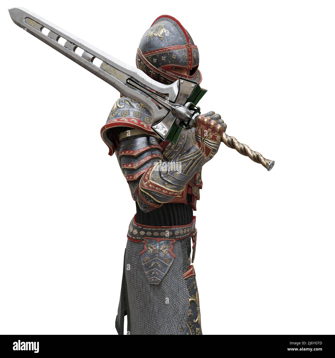 3D illustration medieval knight in armor isolated white background ...