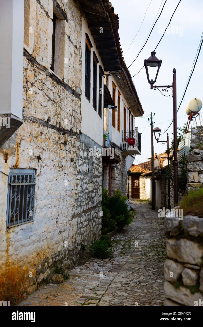 Stone paved narrow streets of Berat, Albania Stock Photo - Alamy