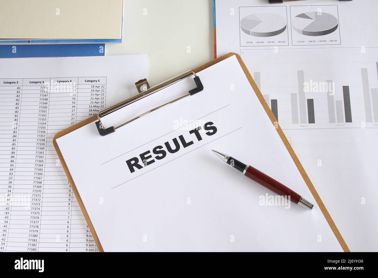 Results word on a paper by Quality Inspector or Auditor with pen, data ...