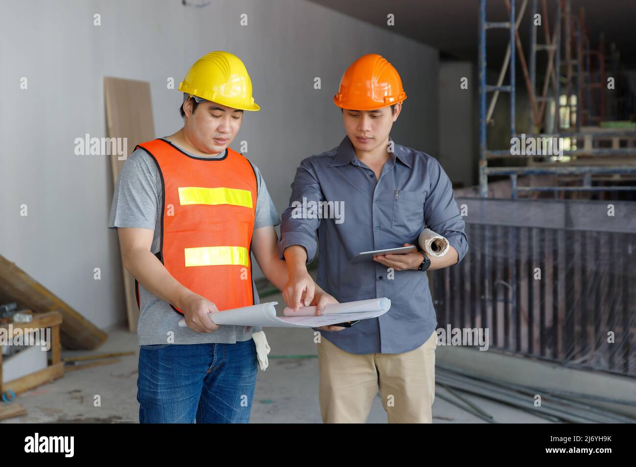 Construction concept of Engineer and Architect working at Construction ...