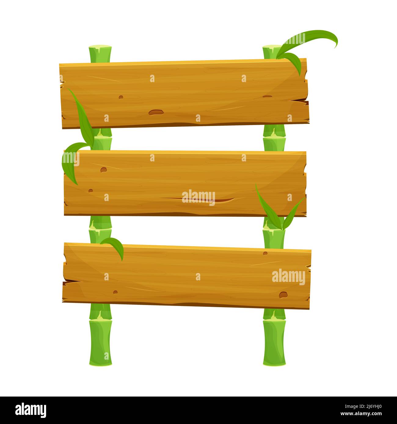 Wooden sign with green bamboo sticks with leaves, empty frame in ...