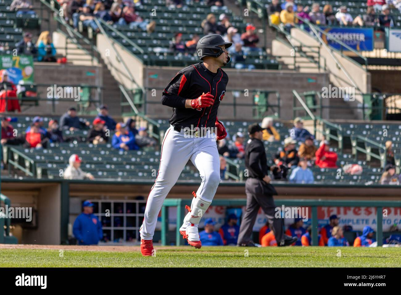 April 30, 2022: Rochester Red Wings infielder Joey Meneses (17) rounds ...